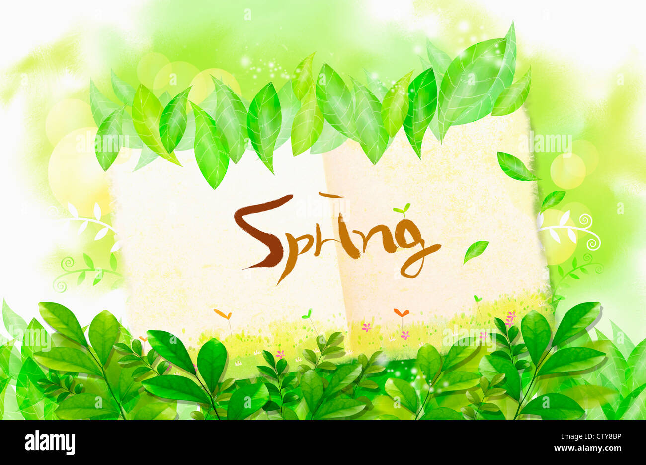 Spring note and green leaves Stock Photo - Alamy