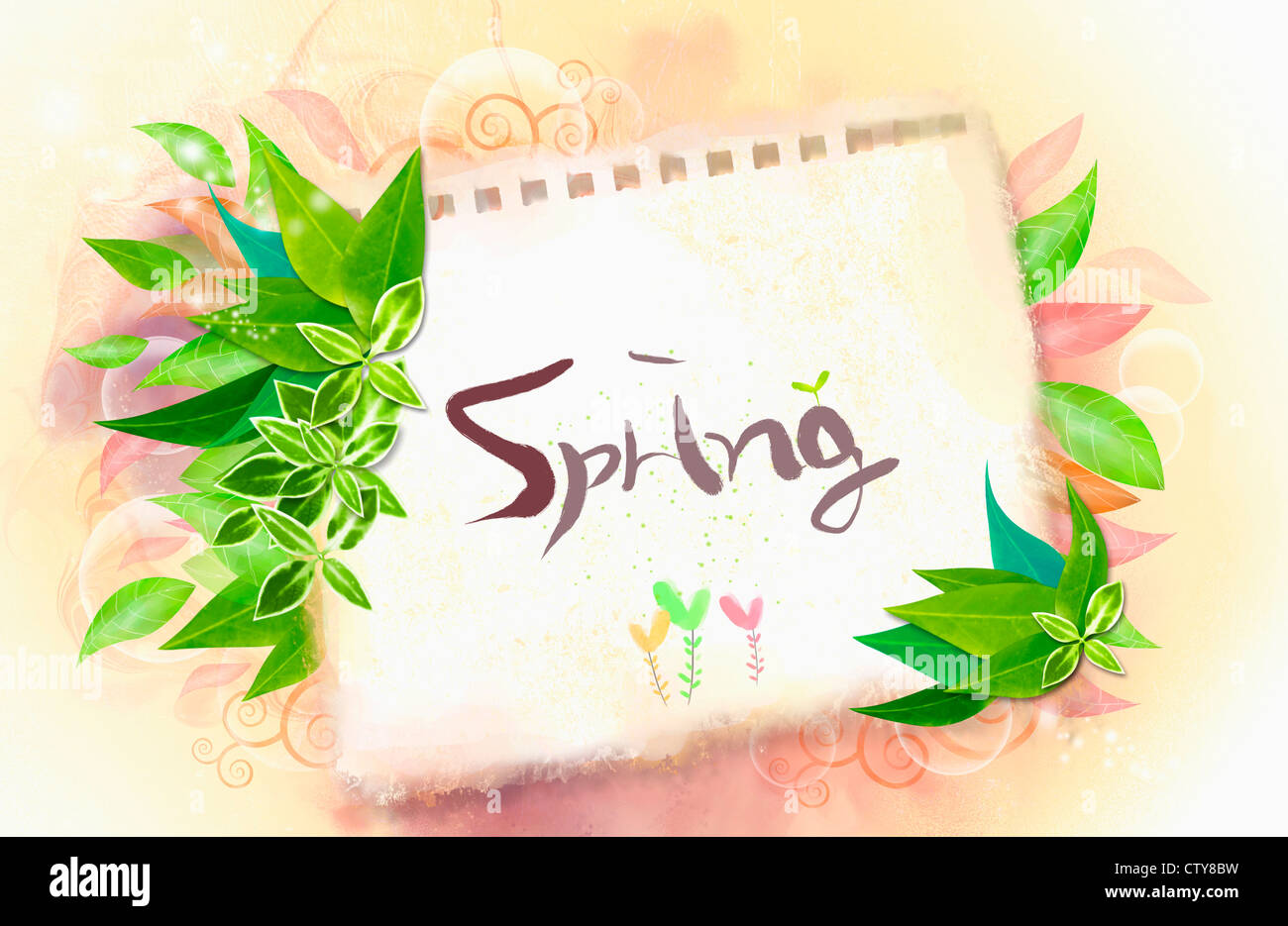 Spring note and green leaves Stock Photo - Alamy
