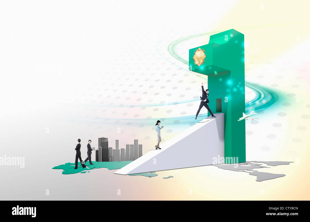 Businessmen around the number one structure Stock Photo - Alamy