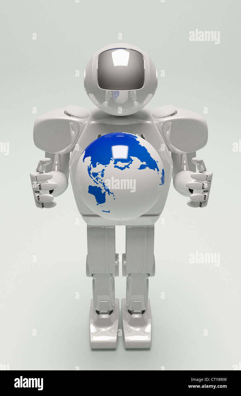 Robot and globe Stock Photo - Alamy