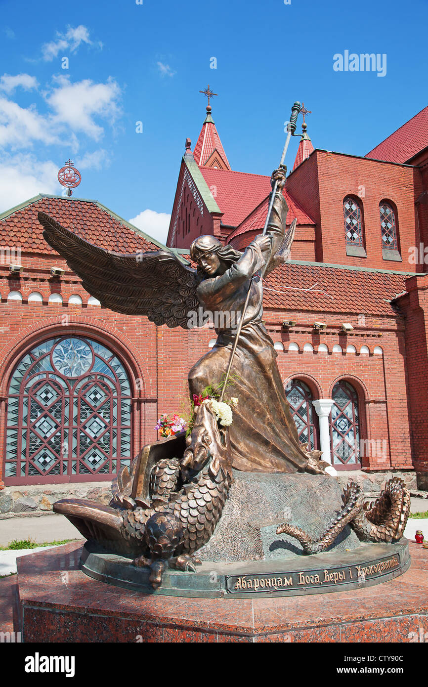 "St. Michael fighting the snake" statue in Minsk, Republic of Belarus ...