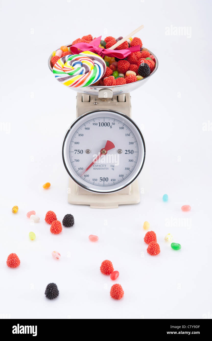 Candy and Jelly around the scale Stock Photo - Alamy