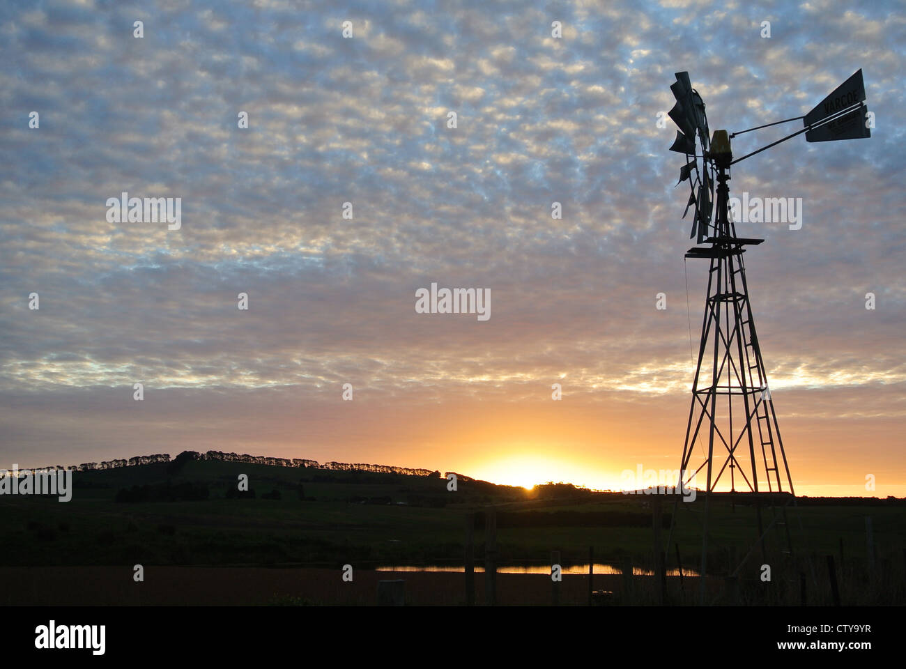 Mount Moriac sunset grow windmill Stock Photo - Alamy