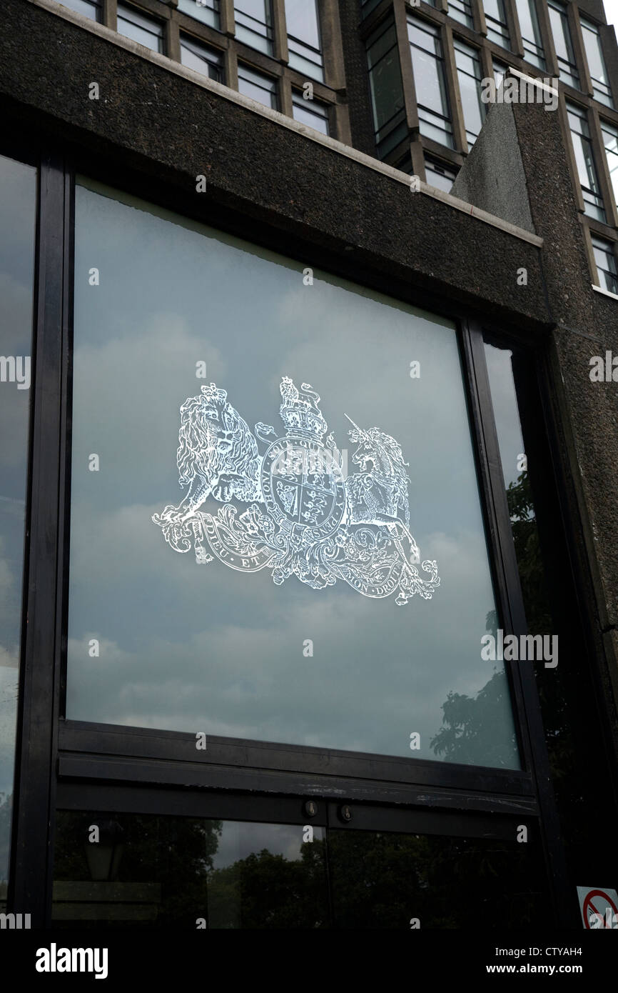 Royal motif / crest / insignia / herald / sign above the front entrance ...