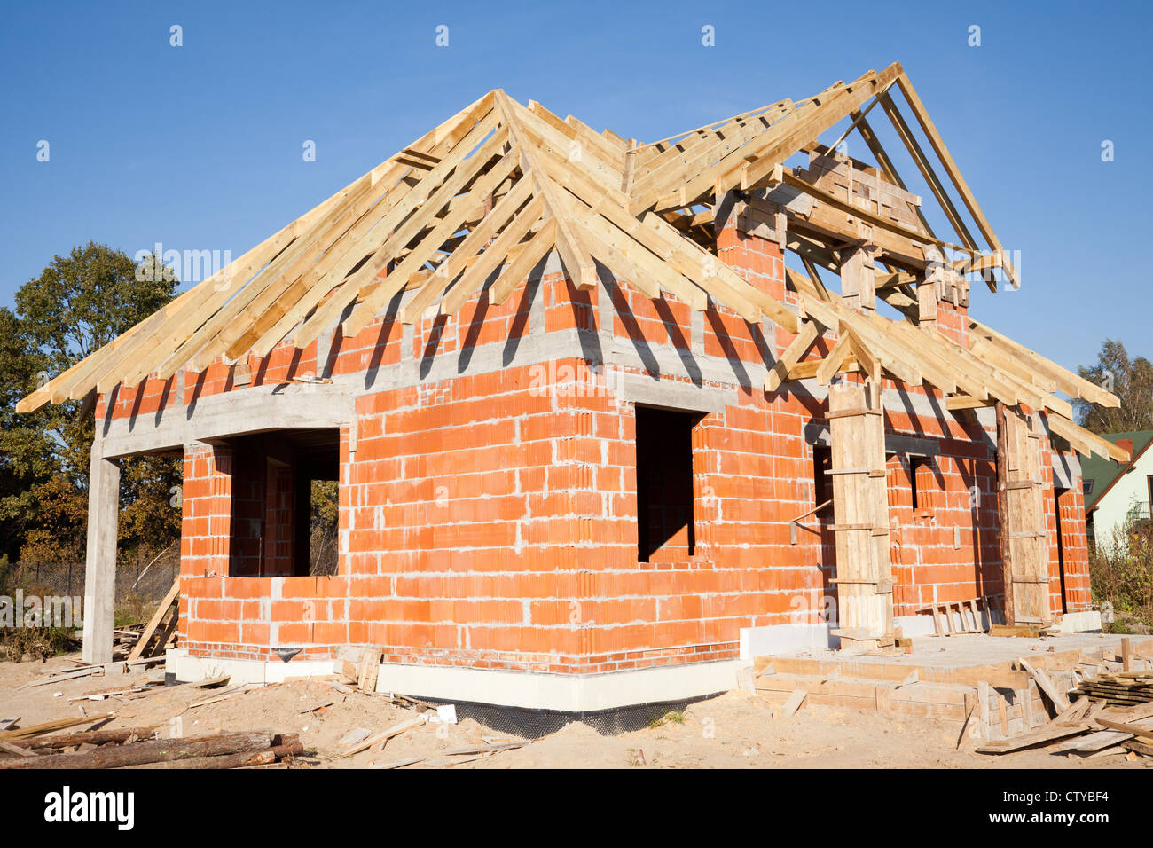 Unfinished house of brick, still under construction Stock Photo - Alamy