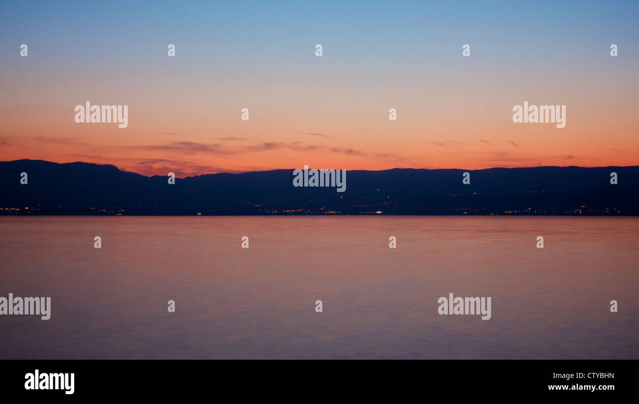 Sunset over Lac Leman Stock Photo - Alamy