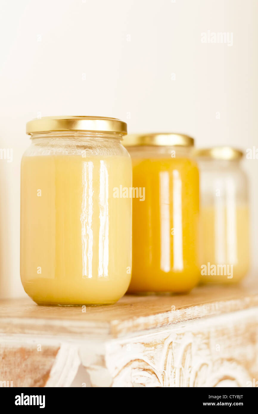 Honey pots, Close-up view Stock Photo - Alamy