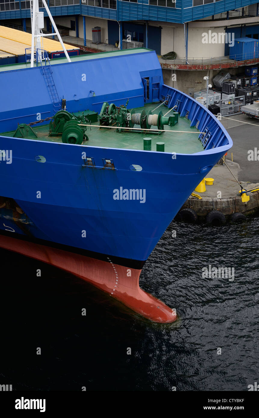 BOW OF CARGO SHIP IN THE PORT OF BERGEN. NORWAY. SCANDINAVIA Stock ...