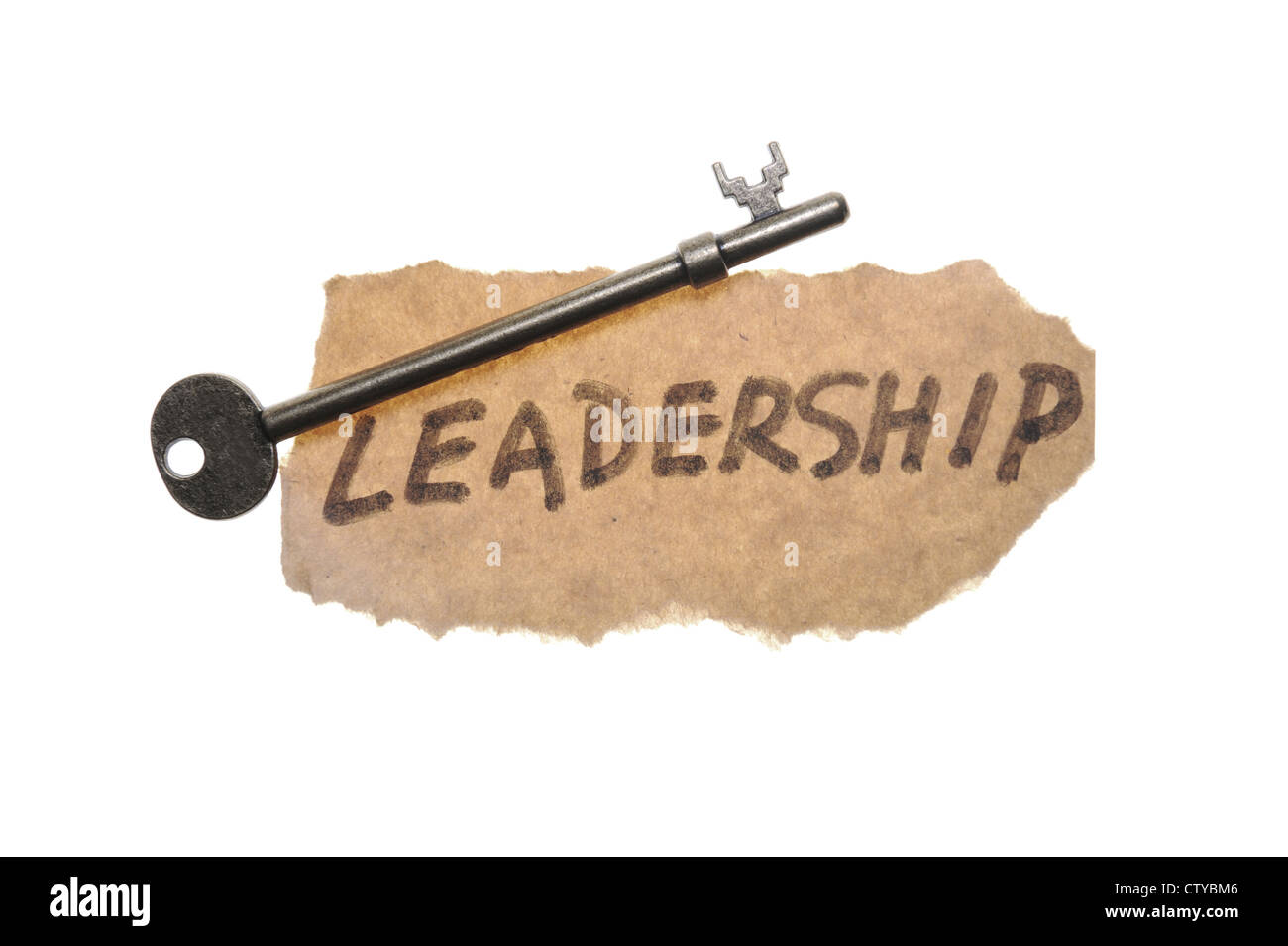 Old key and leadership word written on old paper Stock Photo - Alamy