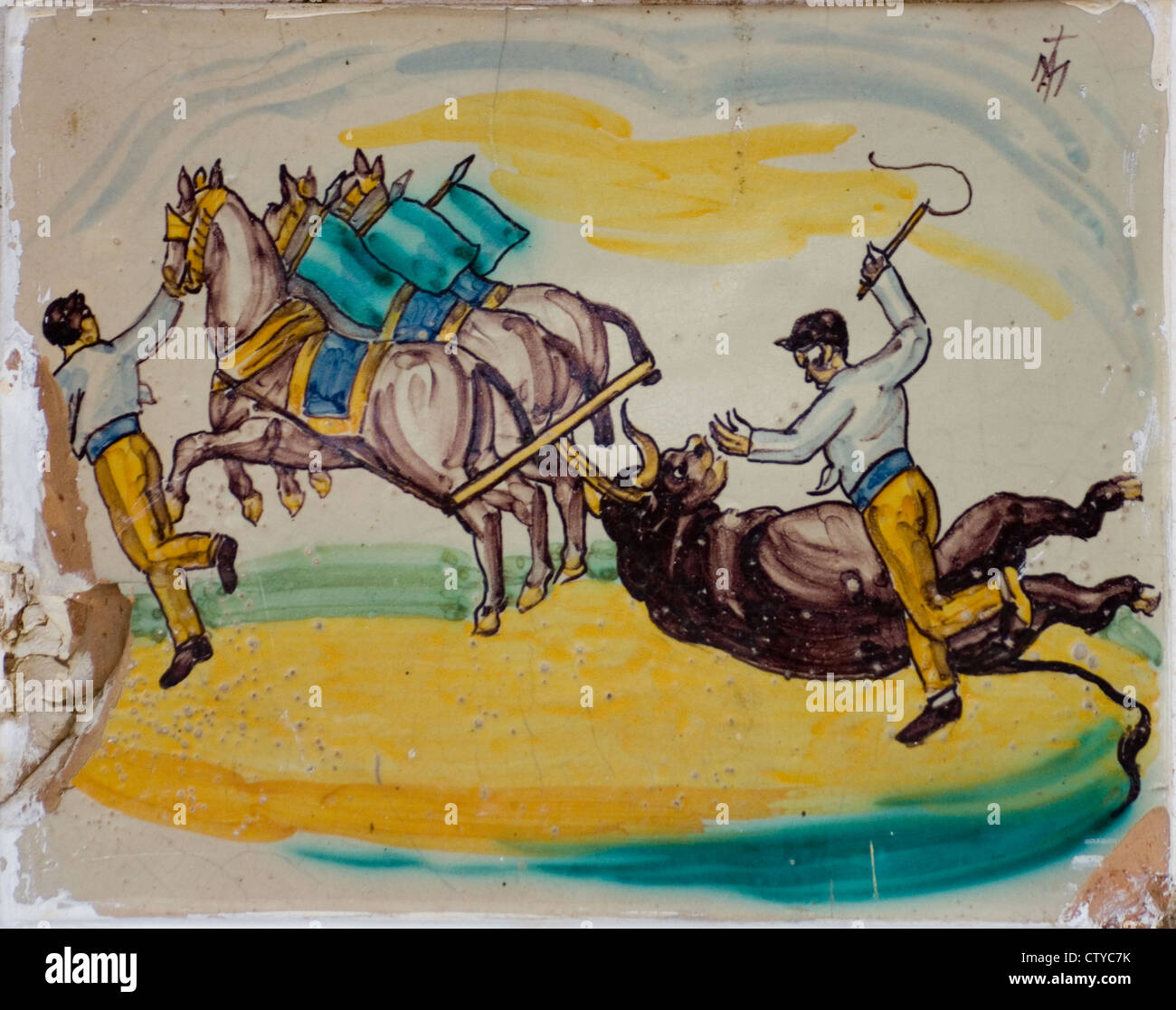 Removing the dead bull from the Bull-ring - a primitive painting on the ...