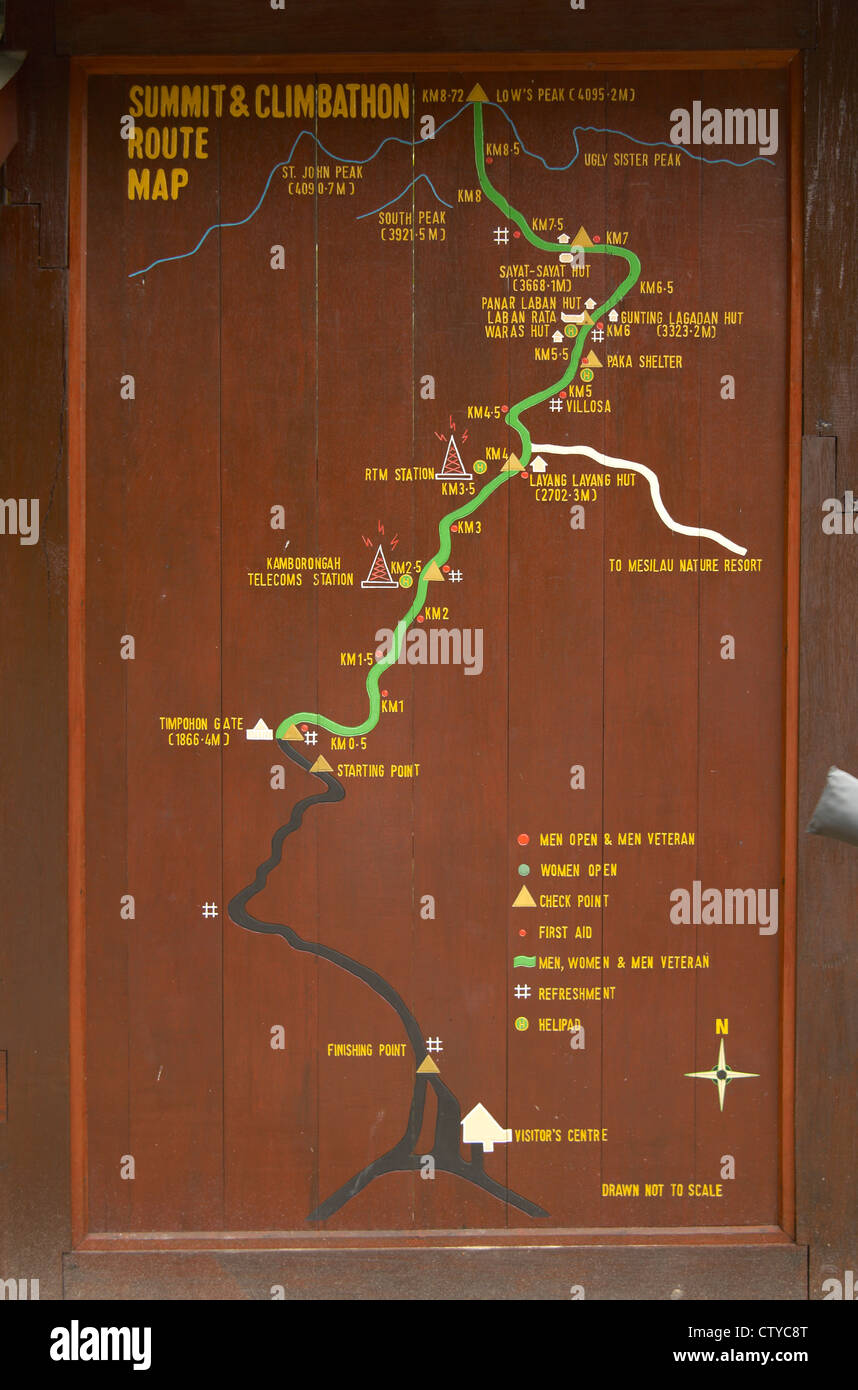 Mount Kinabalu map and leader board Stock Photo - Alamy