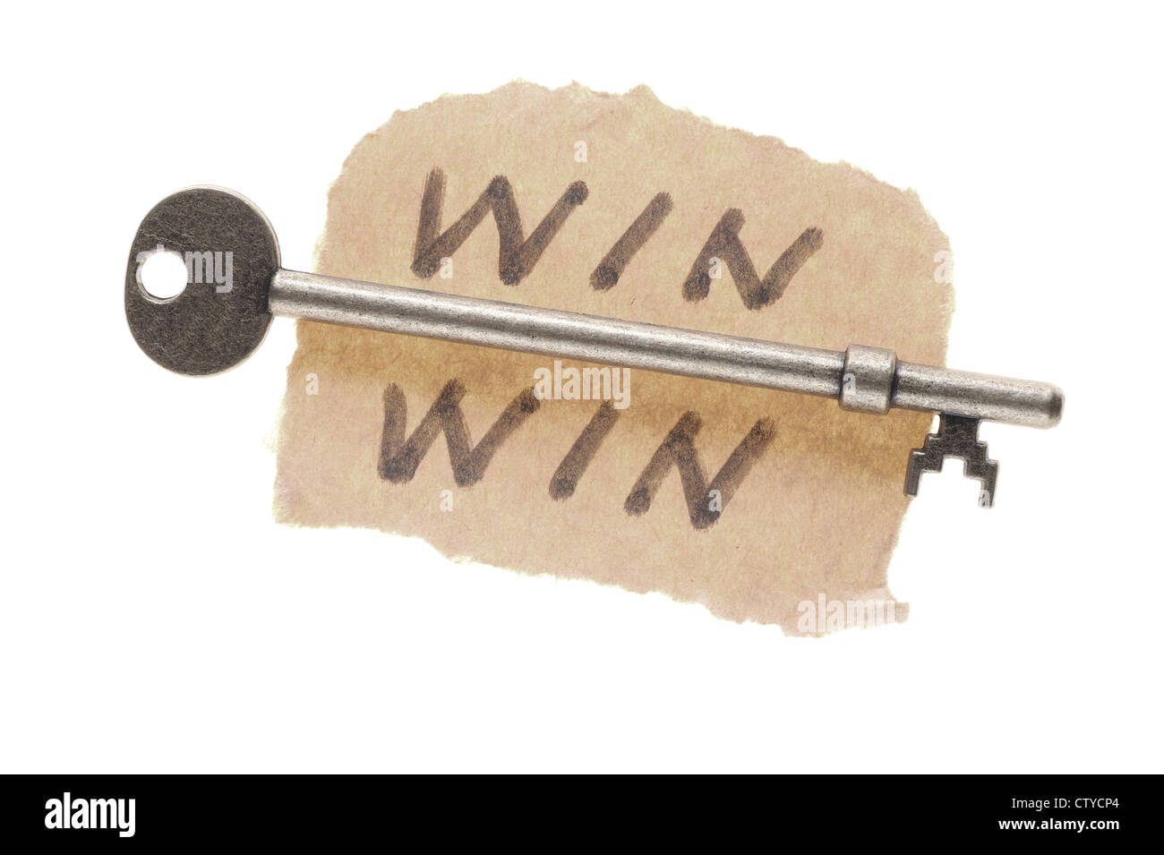Old key and Win-win words isolated on white background Stock Photo - Alamy