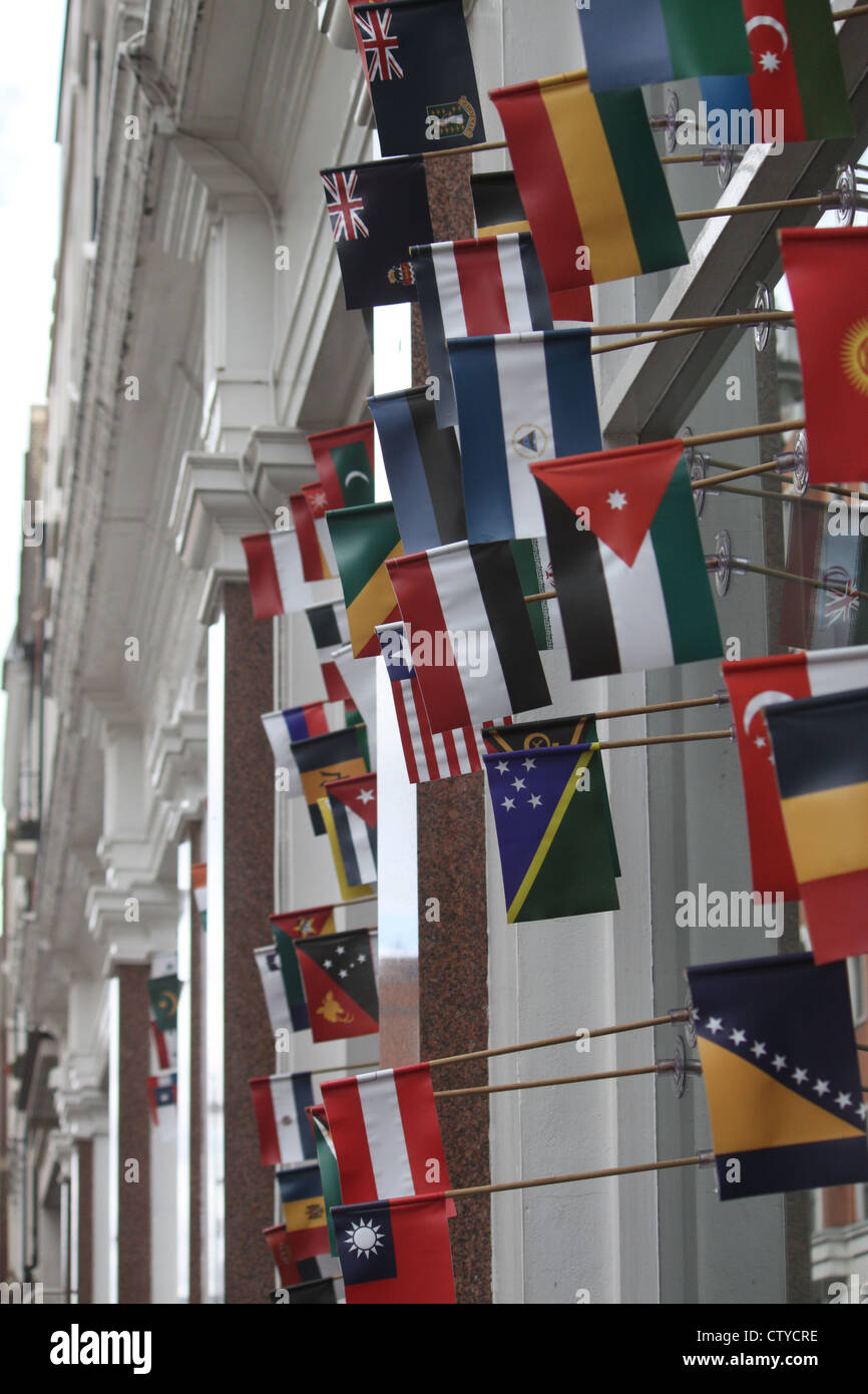 International flags flying in London Stock Photo - Alamy