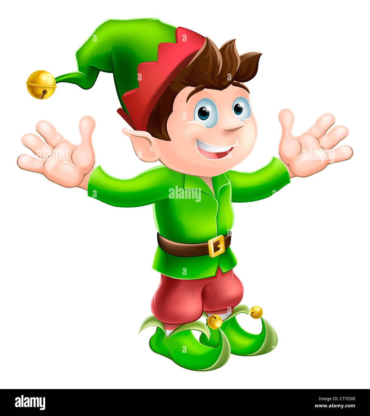 Christmas illustration of a cute happy Christmas Elf smiling and waving ...