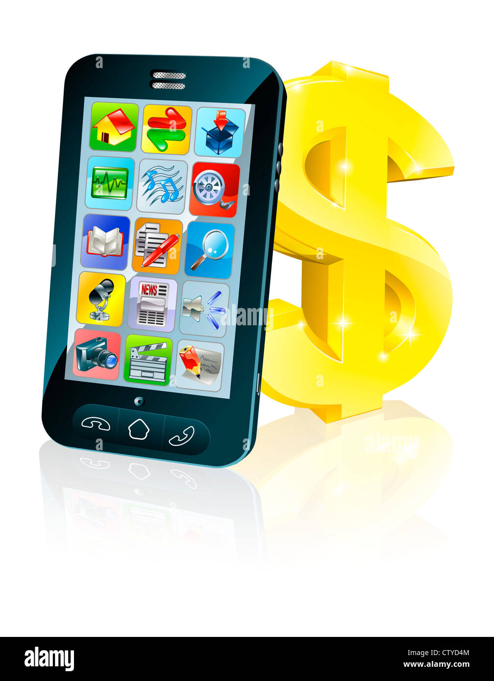 Illustration of cell phone and dollar sign. Concept for financial app ...