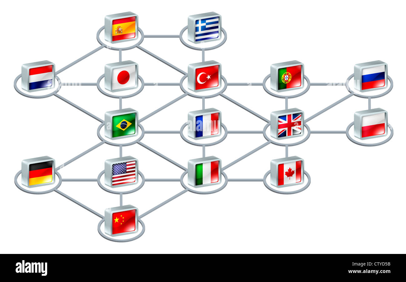 World network concept of connections between different countries or of ...