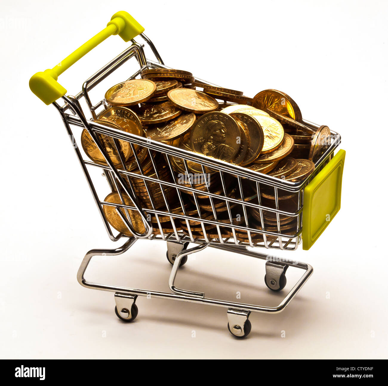 Shopping cart gold coins hi-res stock photography and images - Alamy