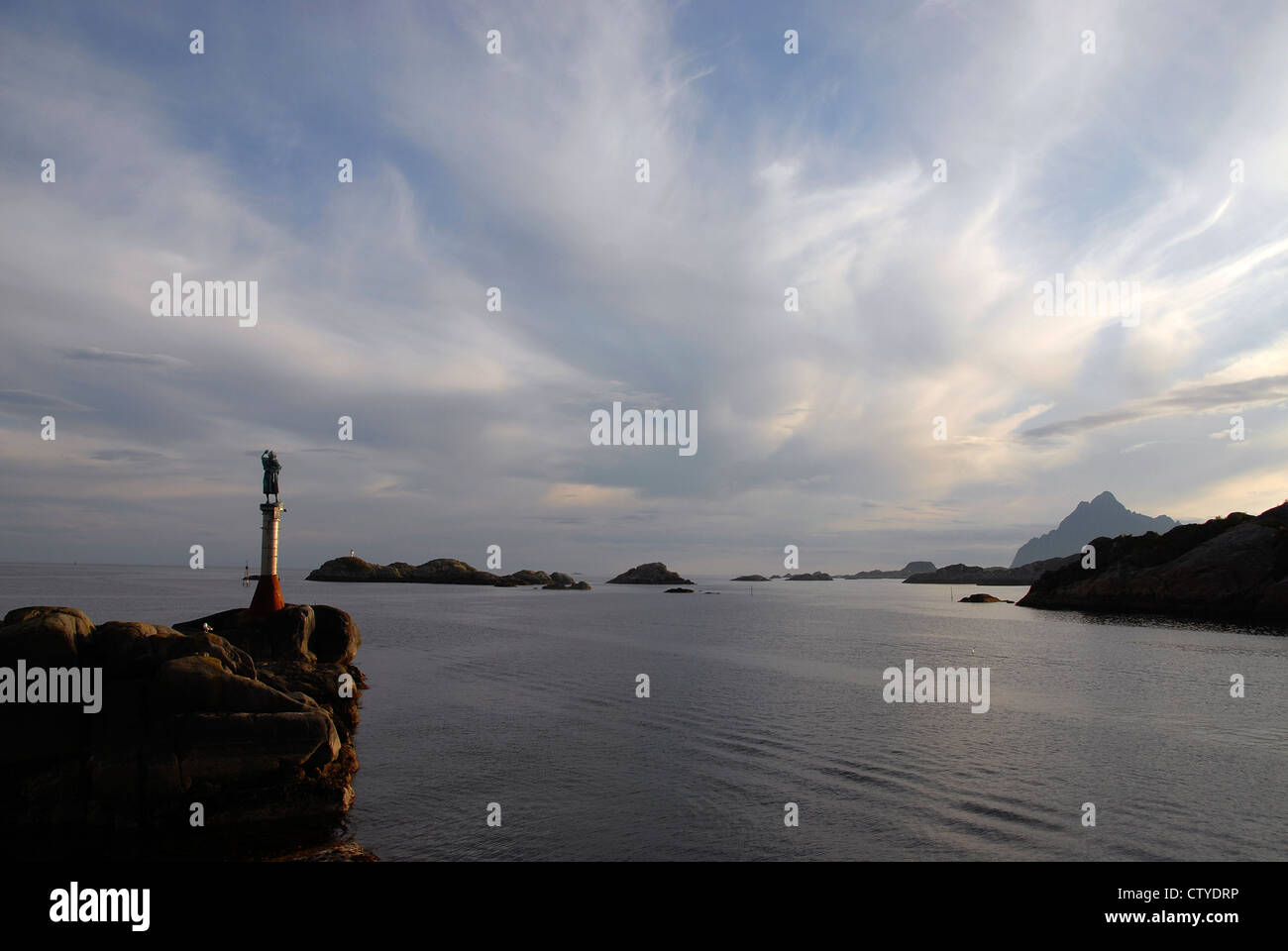 Svolvaer harbour with fishwife statue, Lofoten Islands, Arctic Norway ...