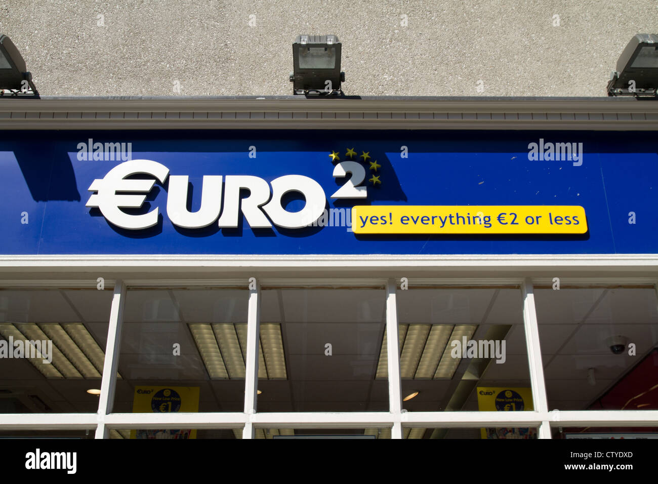 euro shopper €2 discount store shopfront sign Stock Photo - Alamy