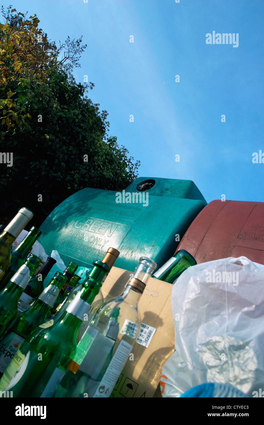 Garbage collected for recycling with containers Stock Photo - Alamy