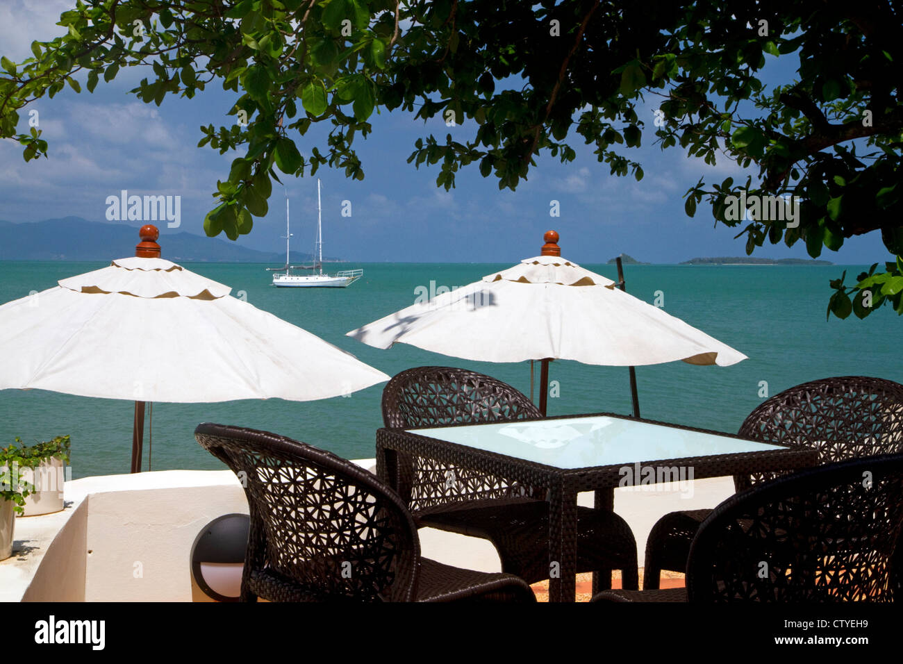 View of the Gulf of Thailand from a coffee shop patio on the island of ...