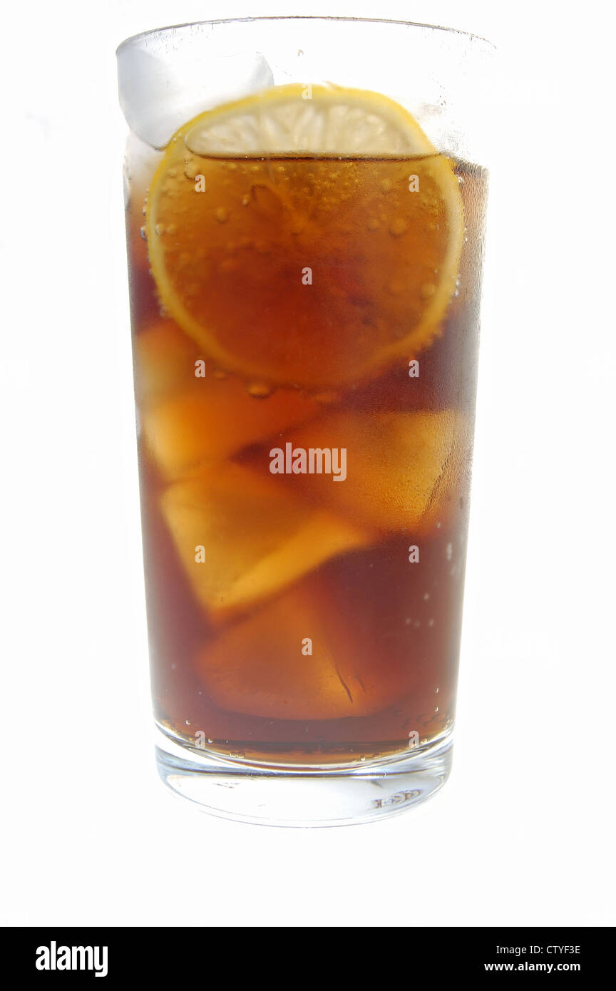 Glass of cola with ice and lemon isolated on a white background Stock ...