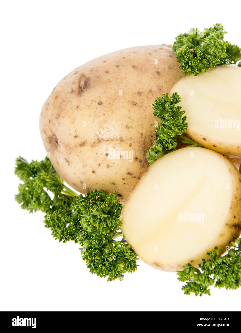 Heap of Potatoes with Parsley isolated on white background Stock Photo ...