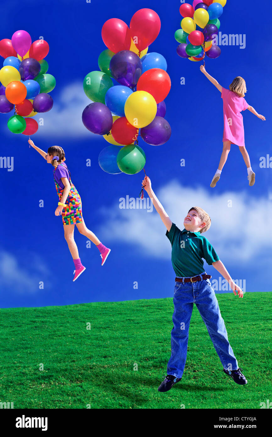 children lifted by balloons Stock Photo - Alamy