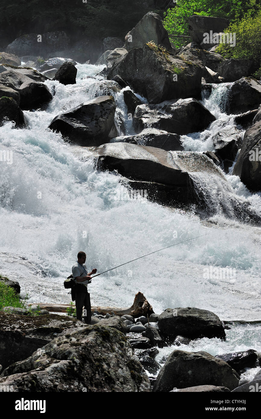 Man fishing waterfall hi-res stock photography and images - Alamy