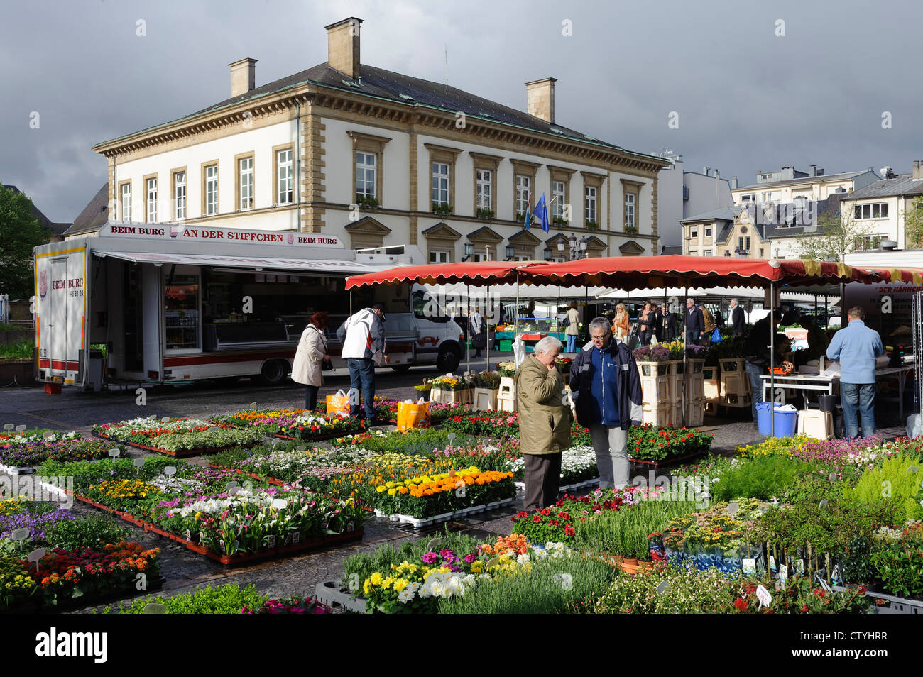 Market on Place Guillaume II, City of Luxembourg Stock Photo - Alamy