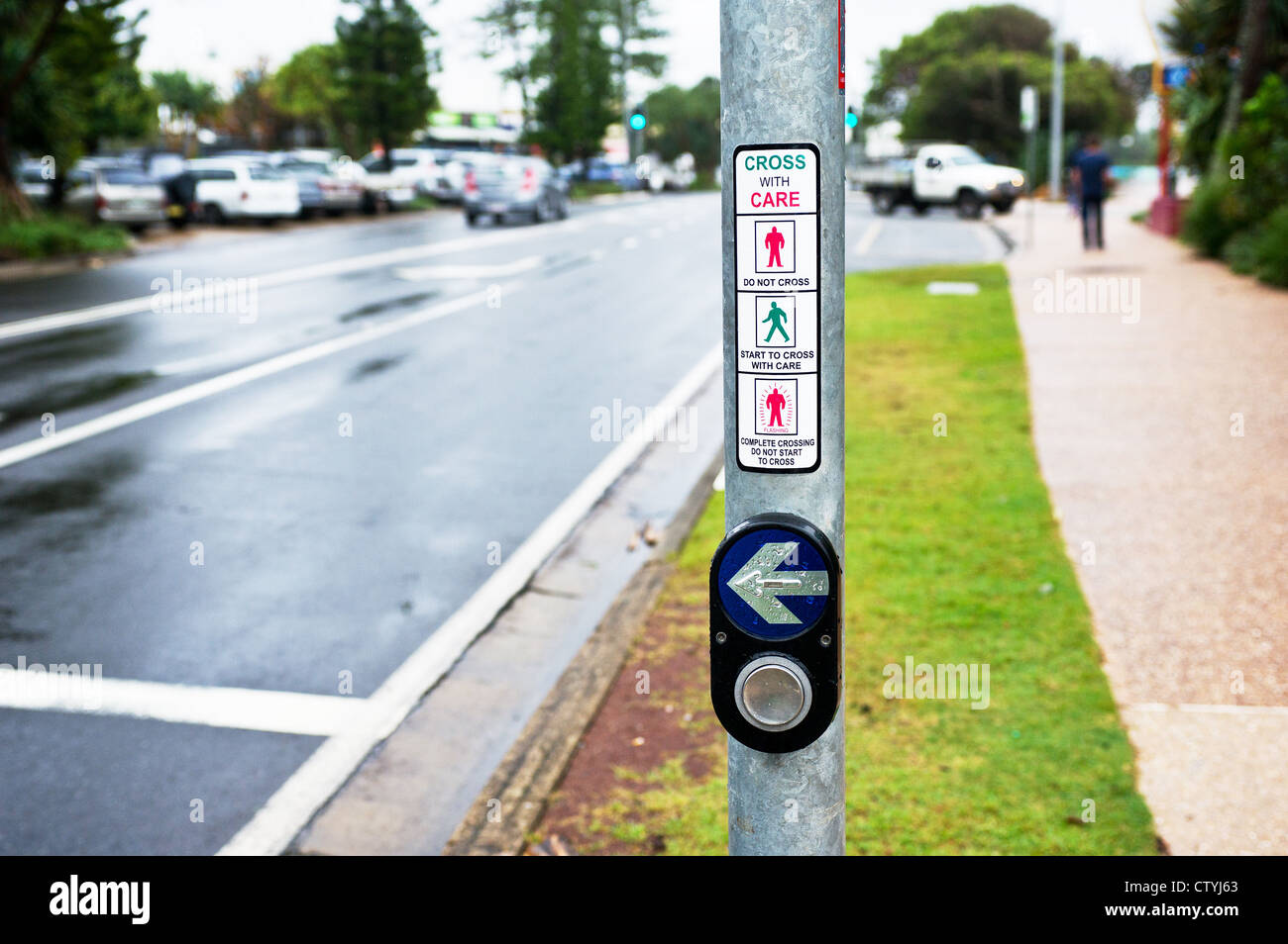 A pedestrian crossing on a road in Brisbane, Queensland, Australia ...