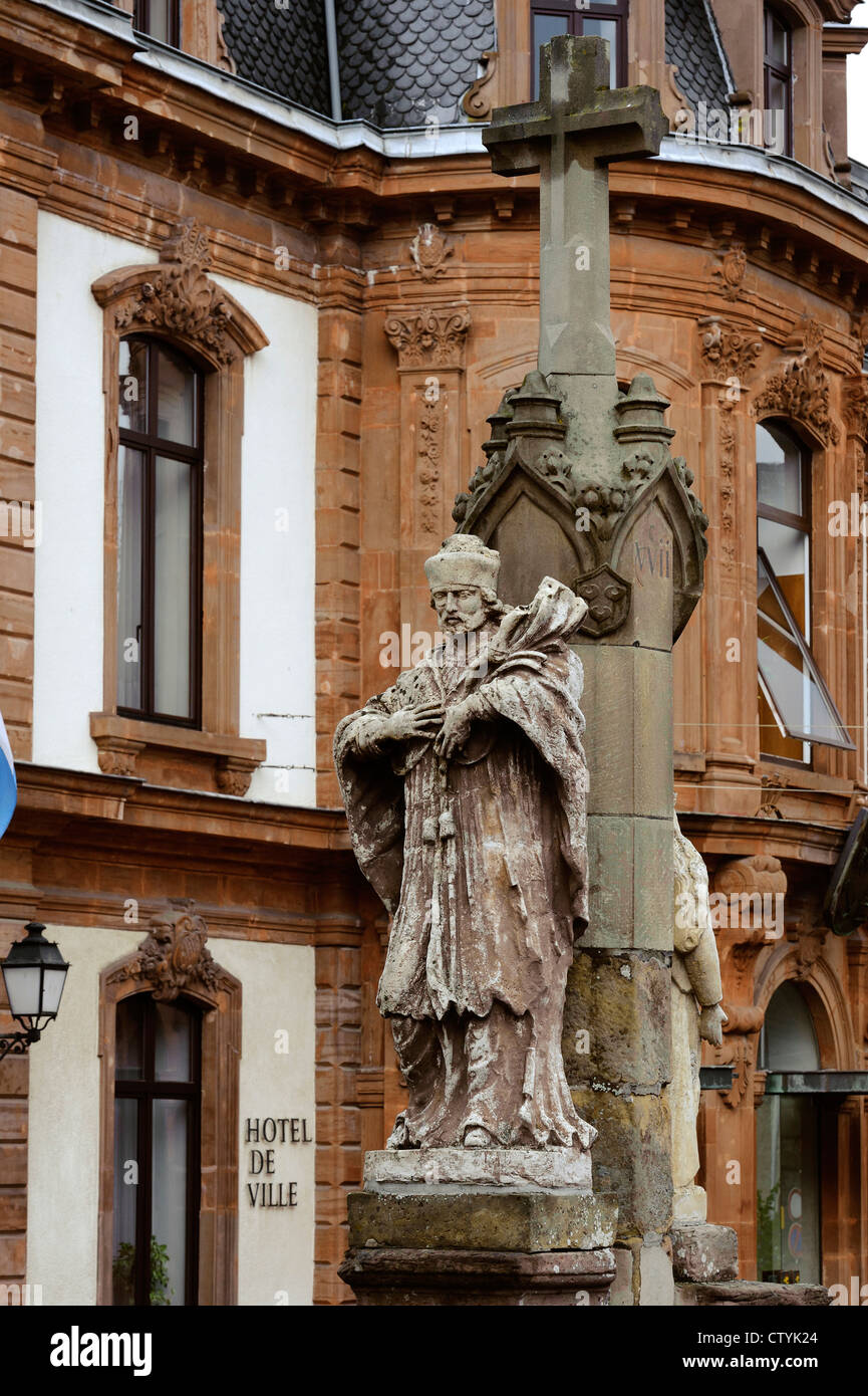 Cross of Justice, 1502 in front of townhall in Wiltz, Luxembourg Stock ...