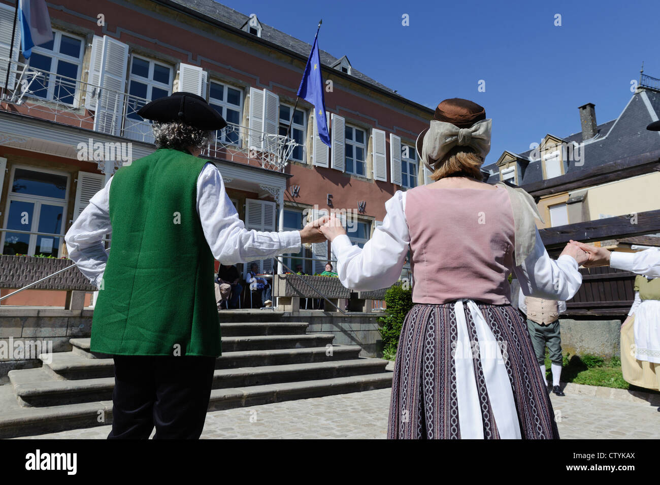 folk dance in front of the wine-museum in Ehnen, Luxembourg Stock Photo ...