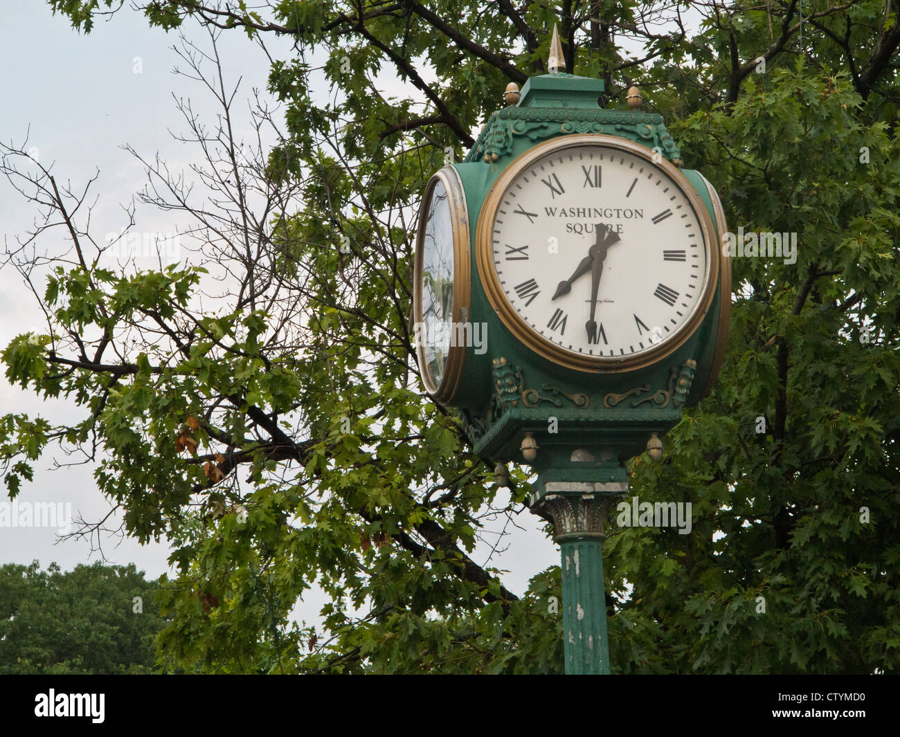 A tall clock shows the time at Washington Square train station in ...