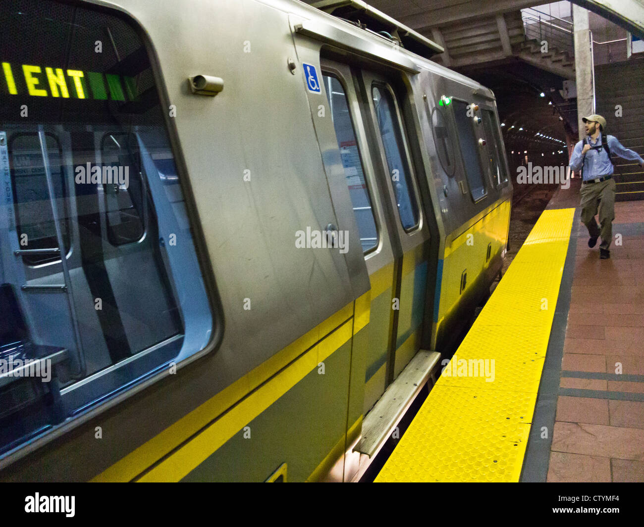 A subway arrives at Government Center Station in Boston, Massachusetts ...
