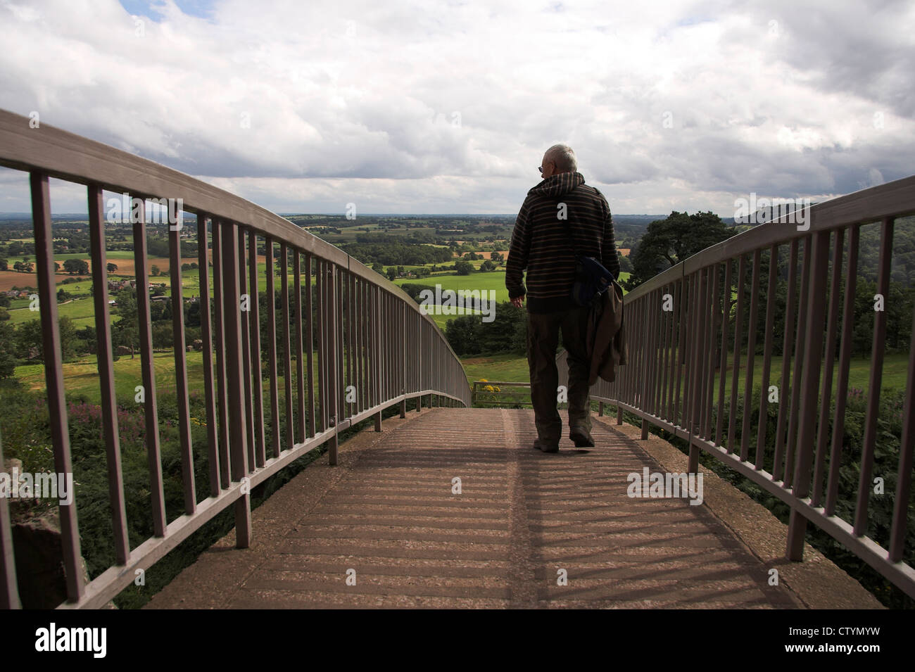 Castle ruins, man walking over the bridge to the Inner Ward, Beeston ...