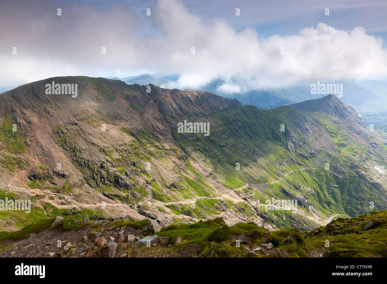 View from Mount Snowdon towards Garnedd Ugain and Crib Goch, Snowdonia ...