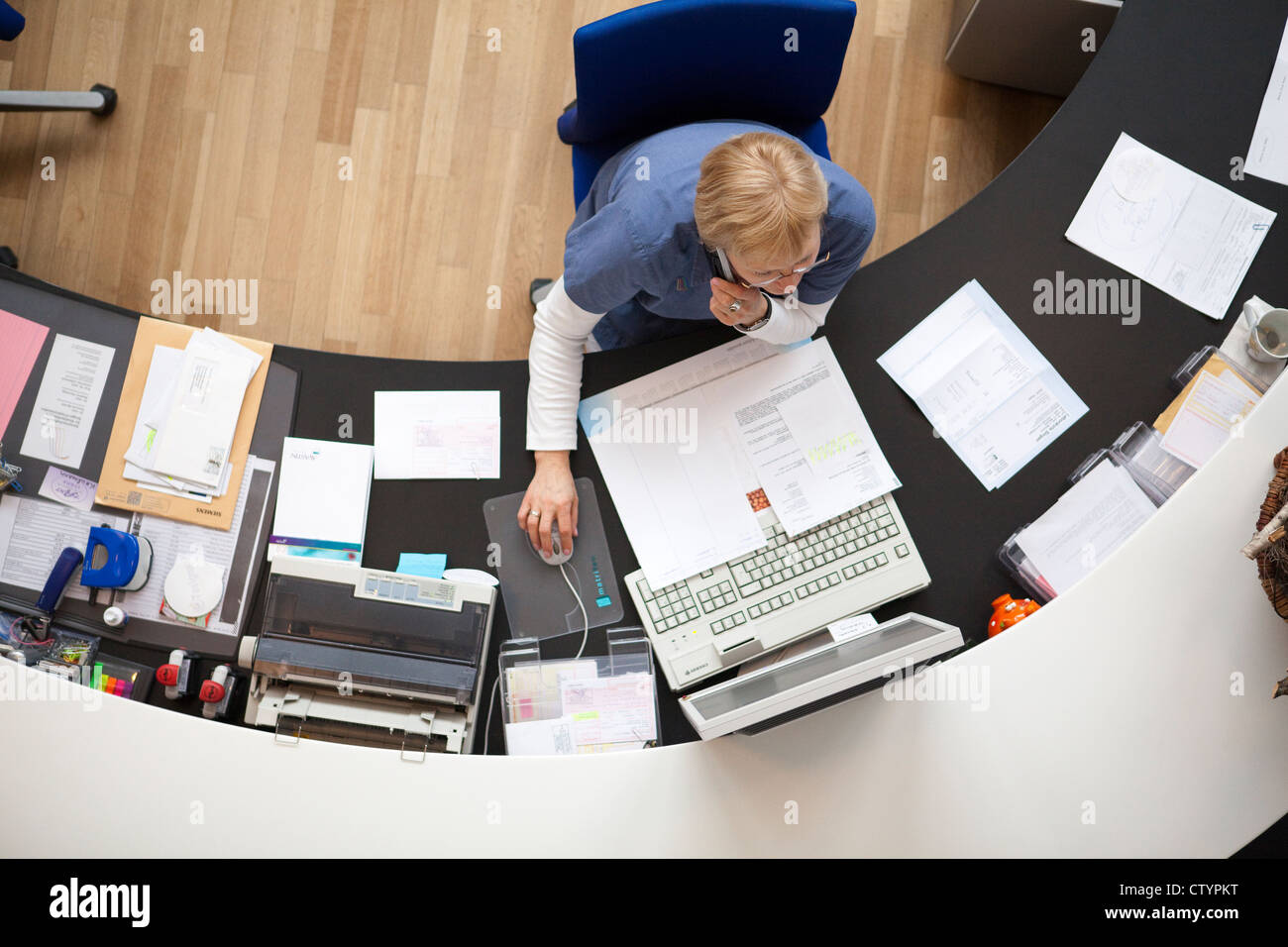 Top view of the reception area of modern hospital reception Stock Photo ...