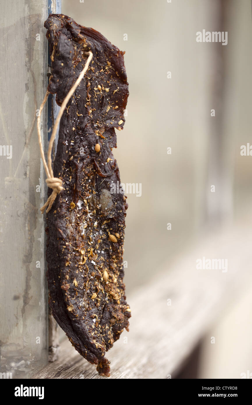 Biltong - dry cured beef meat Stock Photo - Alamy