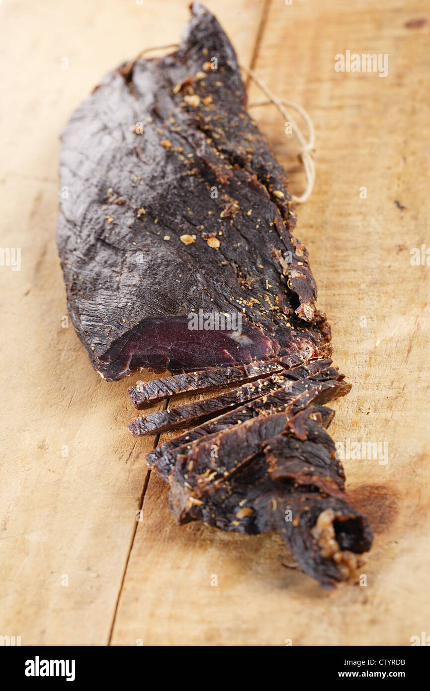 Biltong - dry cured beef meat,cutted Stock Photo - Alamy