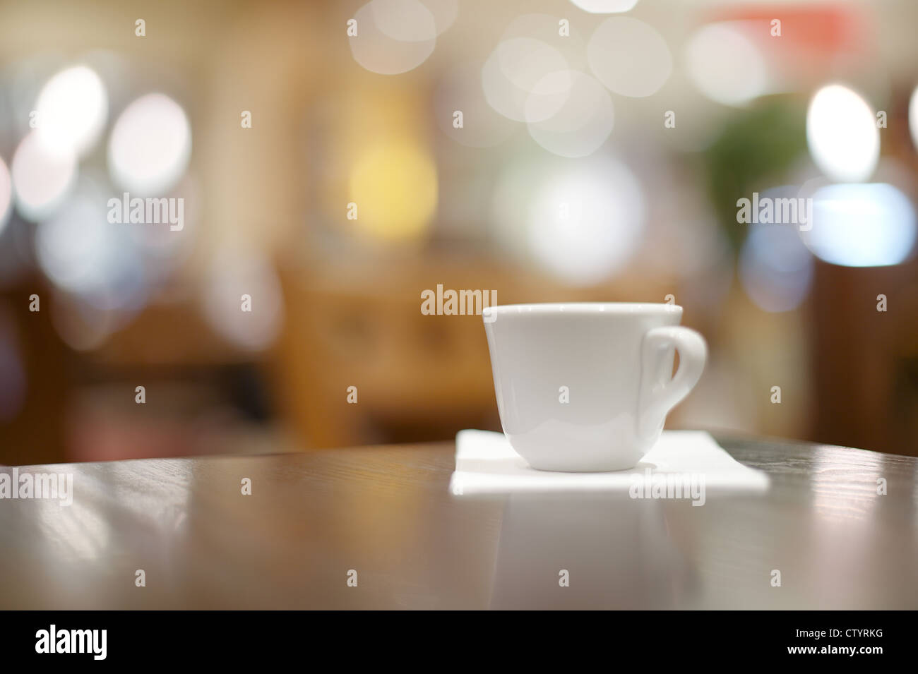 espresso coffee in thick white cup in a cafe, super shallow dof Stock ...