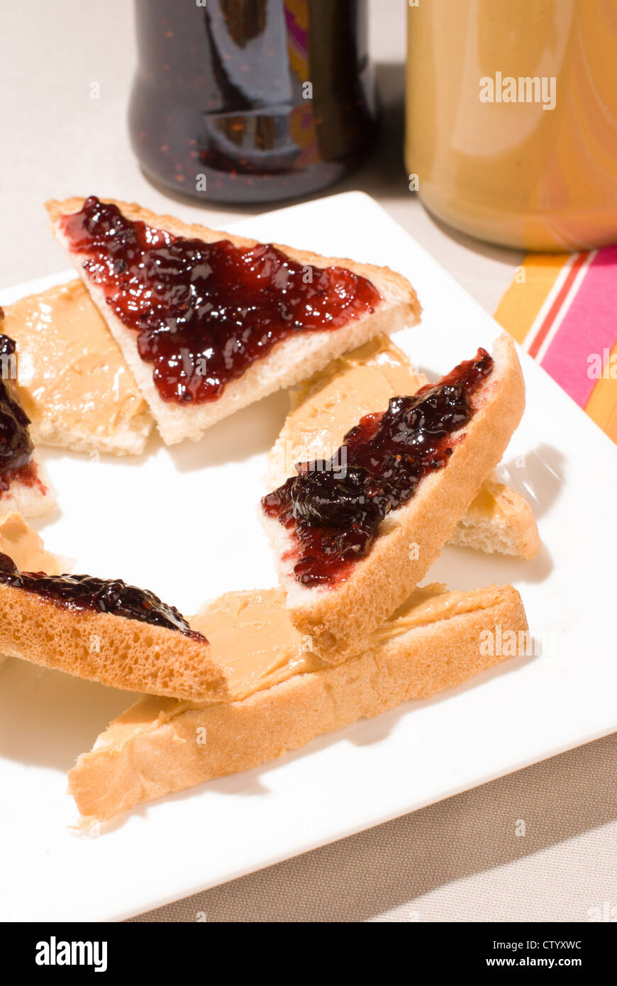 Delicious jam and raspberry jam sandwiches, a kid classic Stock Photo ...
