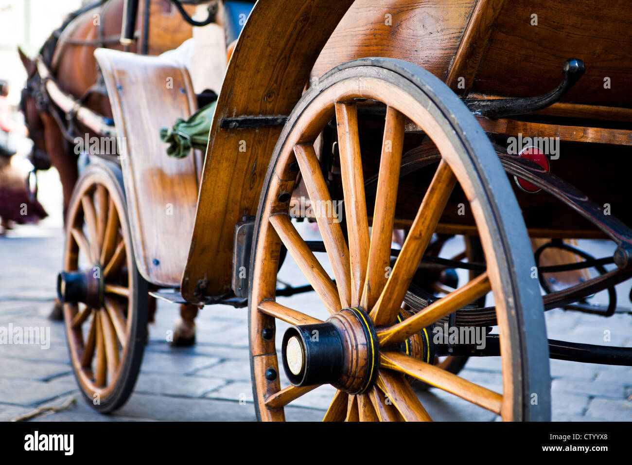old wooden carriage with horse Stock Photo - Alamy