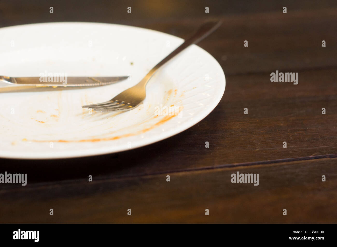 empty plate on wooden table for good food dining concepts Stock Photo ...