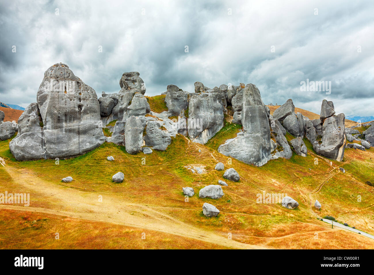 The Castle hill. Southern Alps. Arthurs Pass. New Zealand Stock Photo ...