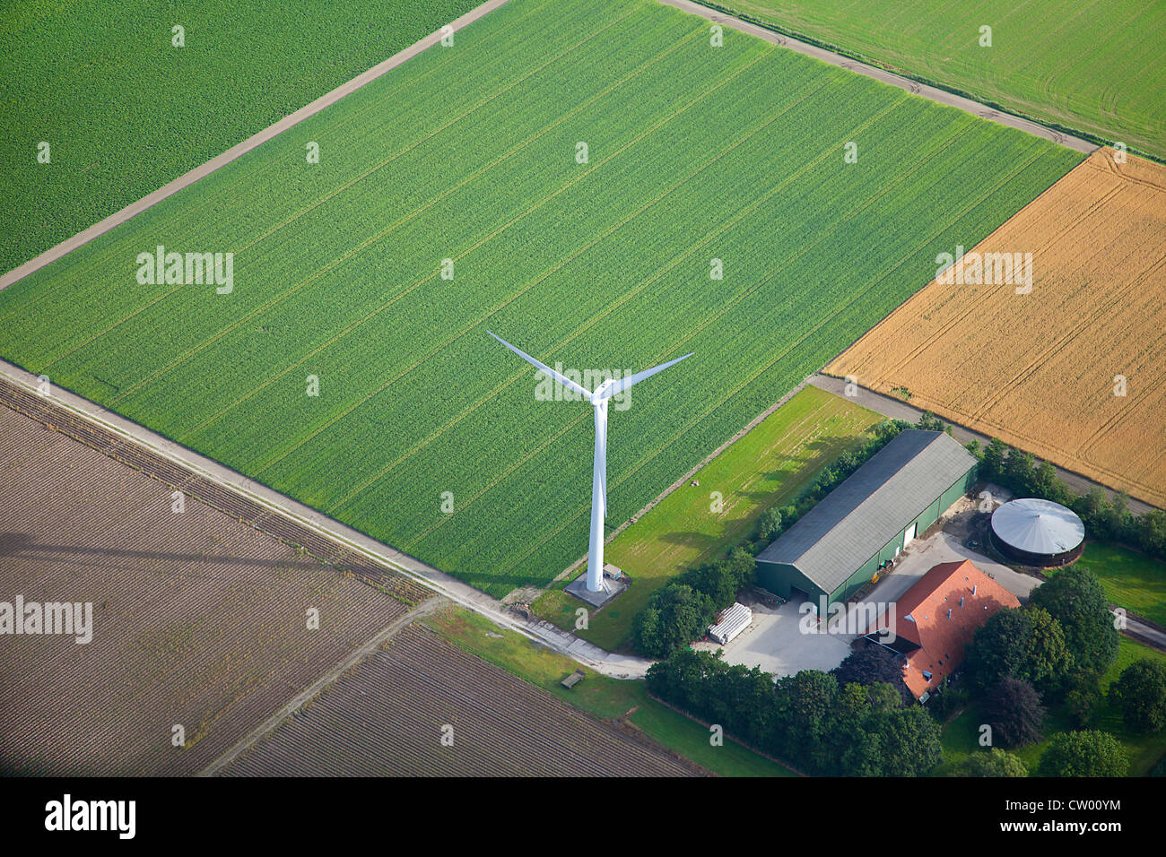 Farm landscape with windmill from above, The Netherlands Stock Photo ...