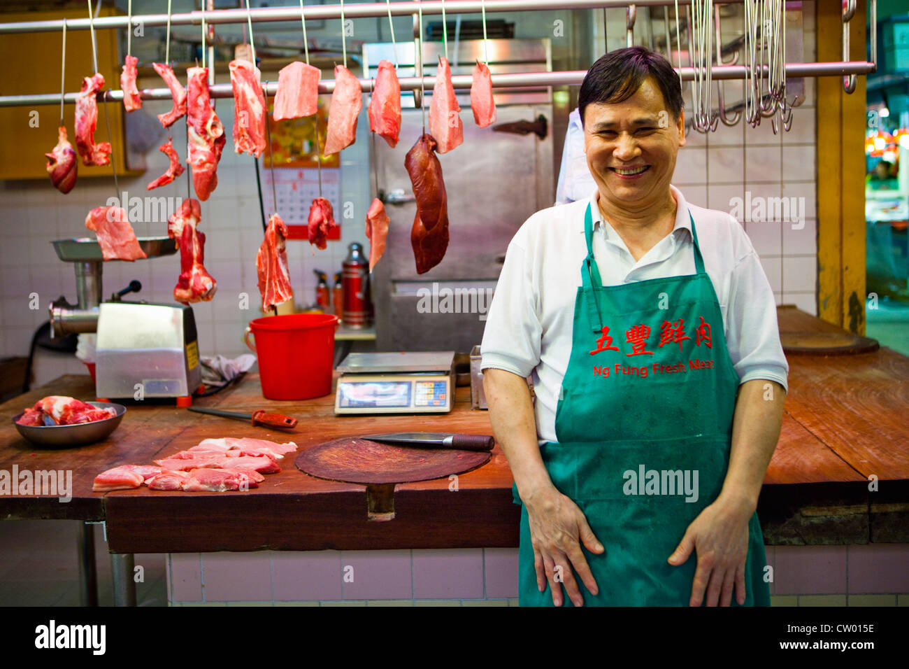 Portrait of butcher in Tai Po Market, New Territories, Hong Kong, China ...