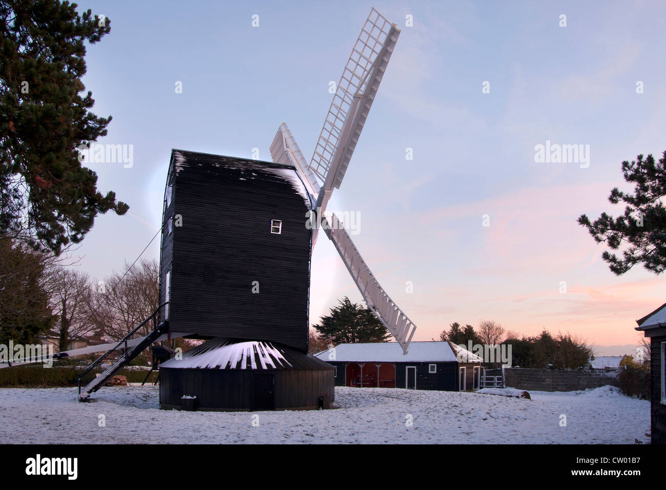 High Salvington post mill, Worthing, in snow Stock Photo - Alamy