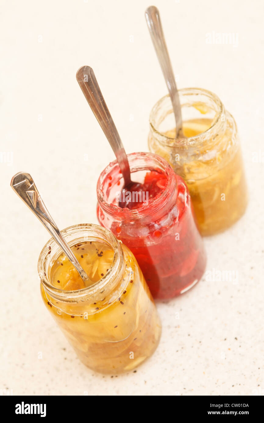 different jars full of fruity jam Stock Photo - Alamy