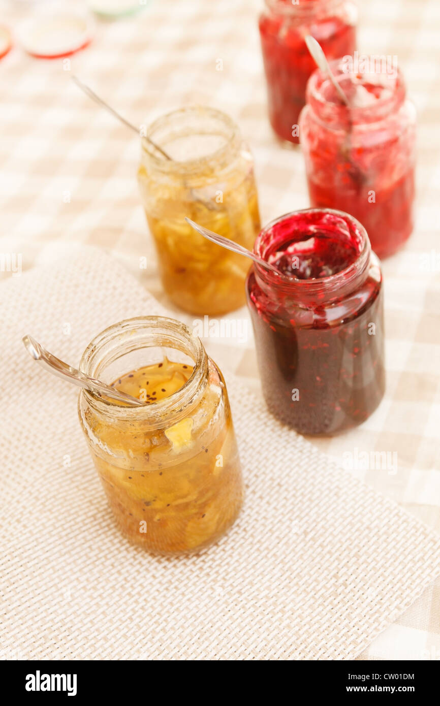 different jars full of fruity jam Stock Photo - Alamy